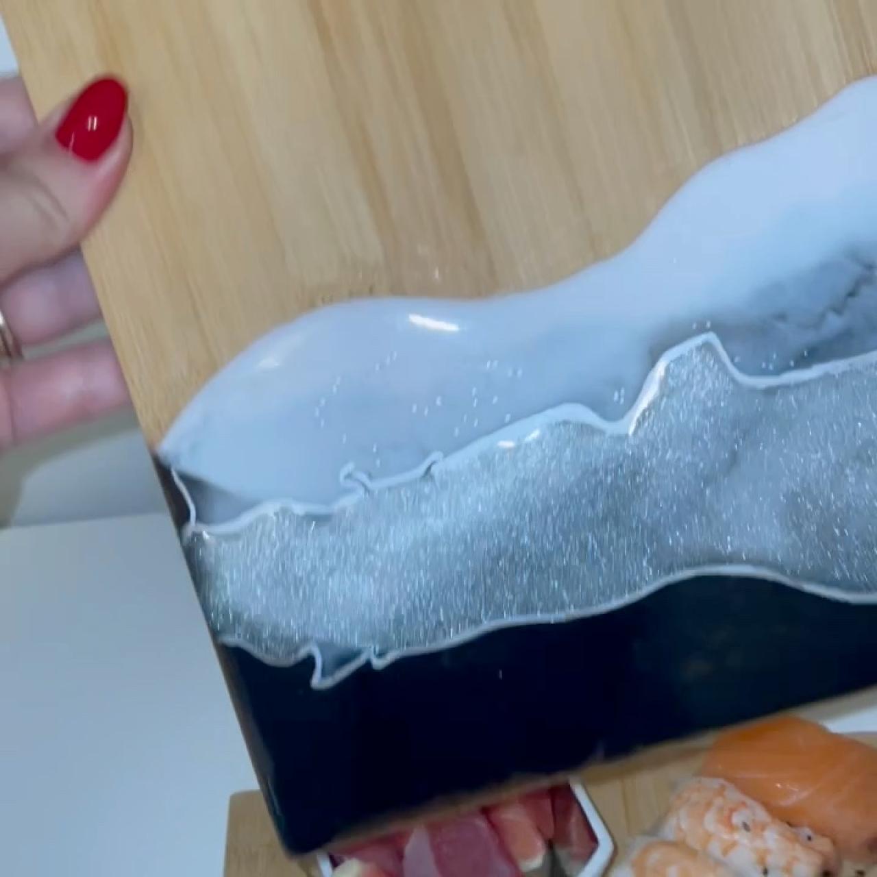 Handmade wood and resin serving / cutting board with... - Depop