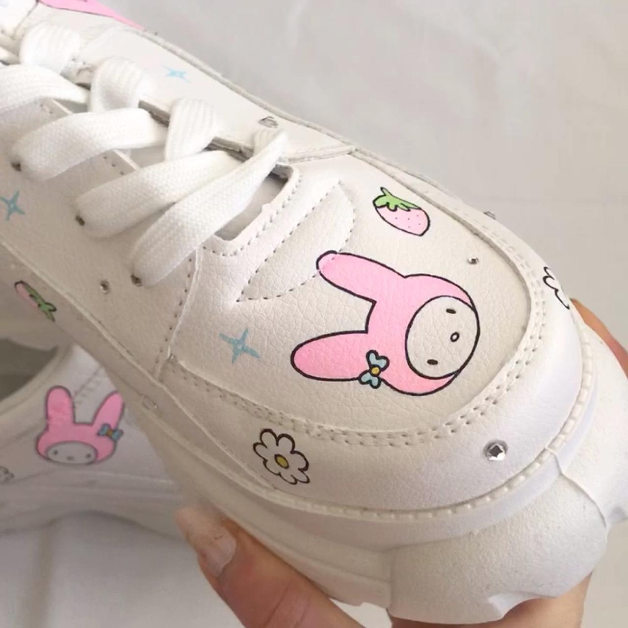 Hand painted My melody Sanrio platform trainers... - Depop