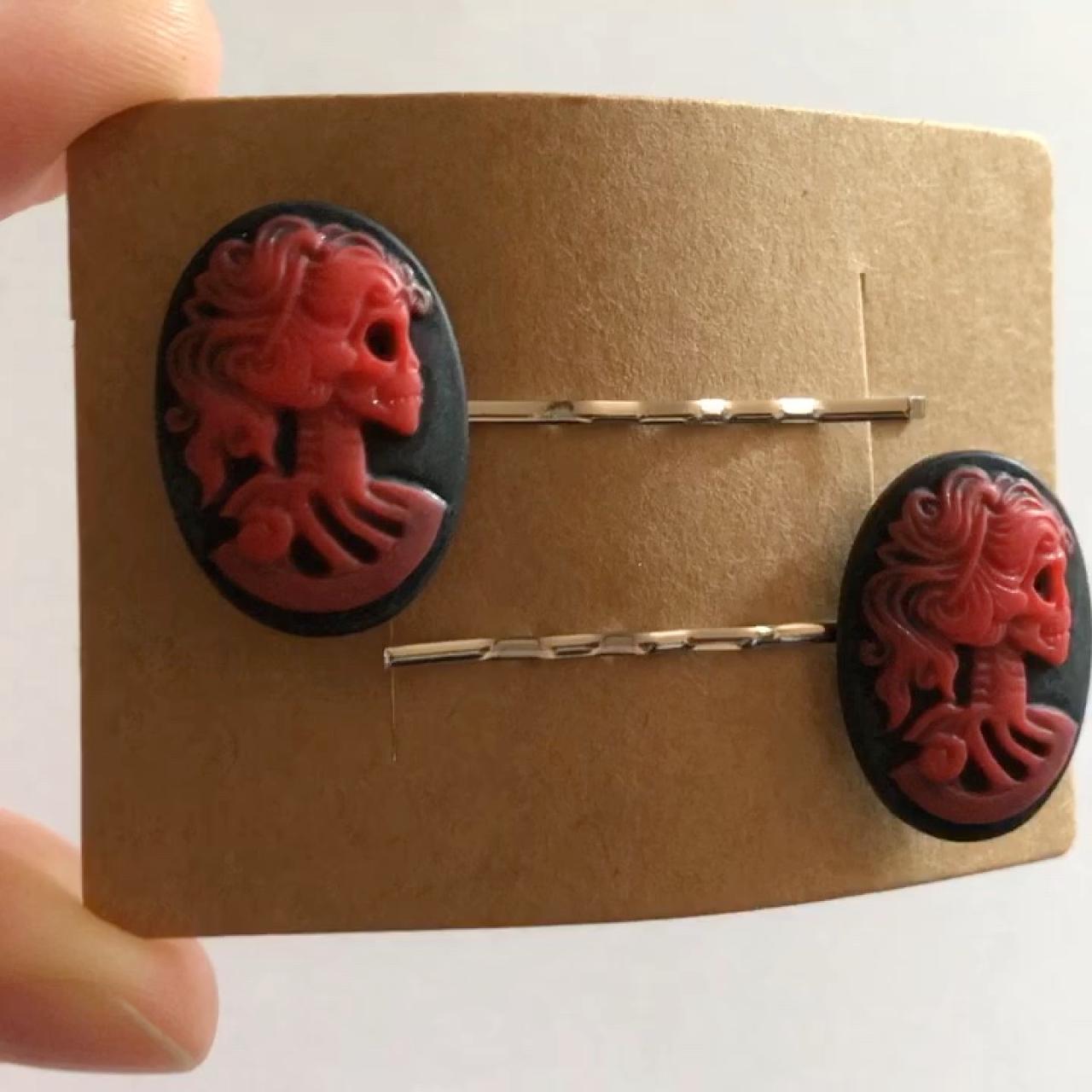 Black & blood red skeleton lady bobby pins, skull... - Depop