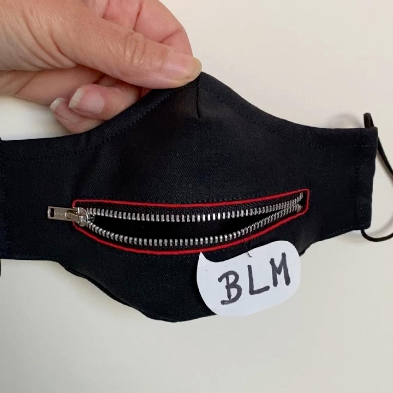 Unisex black face mask with zipper pocket handmade... - Depop