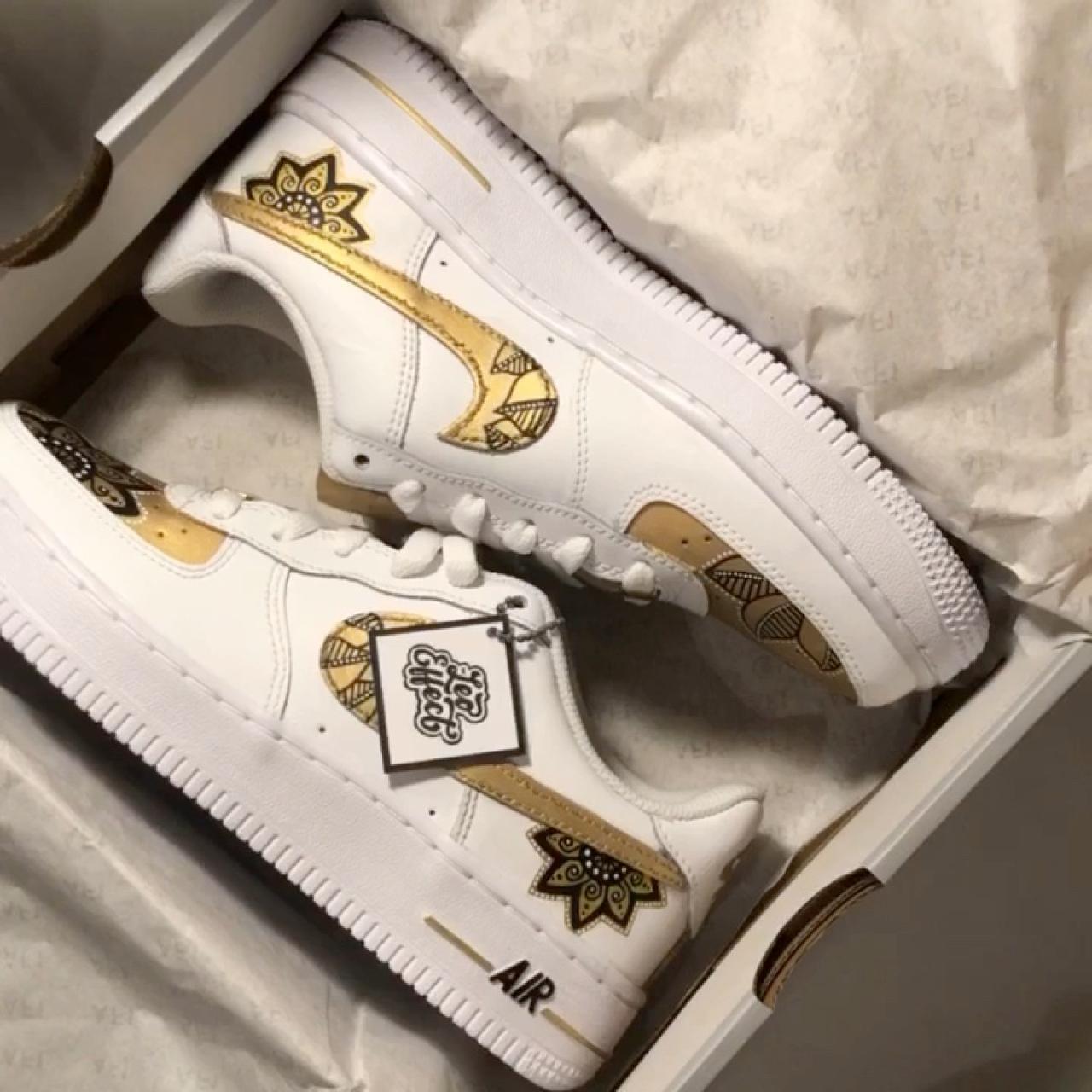 Custom Air Force 1 x Gold Mandala 💥 ADULT SIZING... - Depop