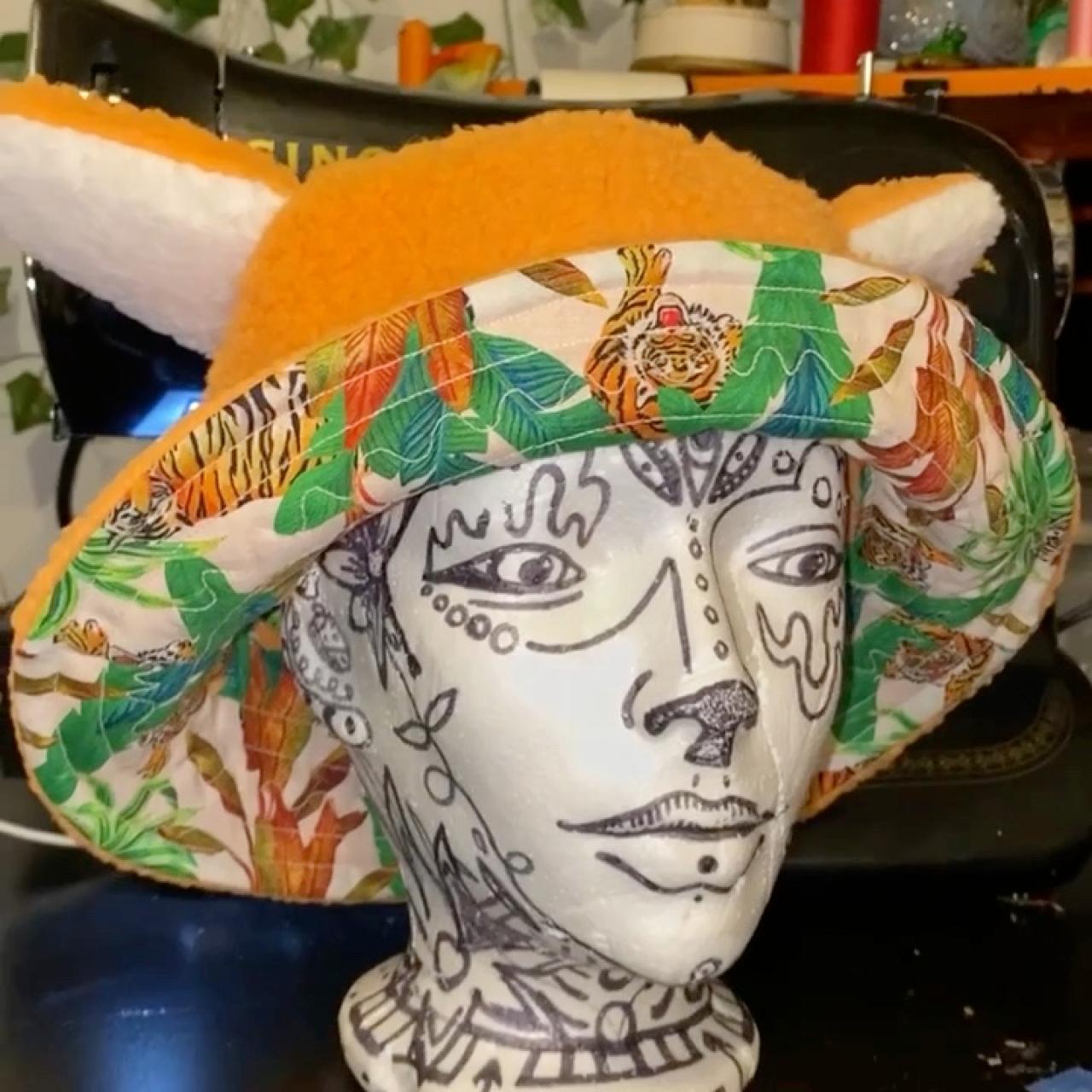 Tiger ear Bucket Hat Hand made Sherpa exterior with... - Depop