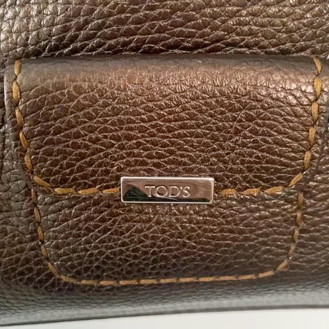 Vintage brown/metallic leather Tods bag with silver... - Depop