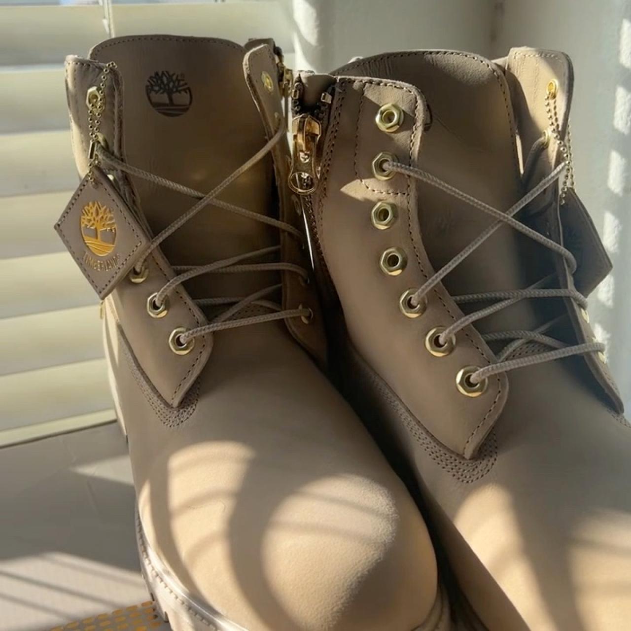 Timberland Men's Cream and Gold Boots | Depop