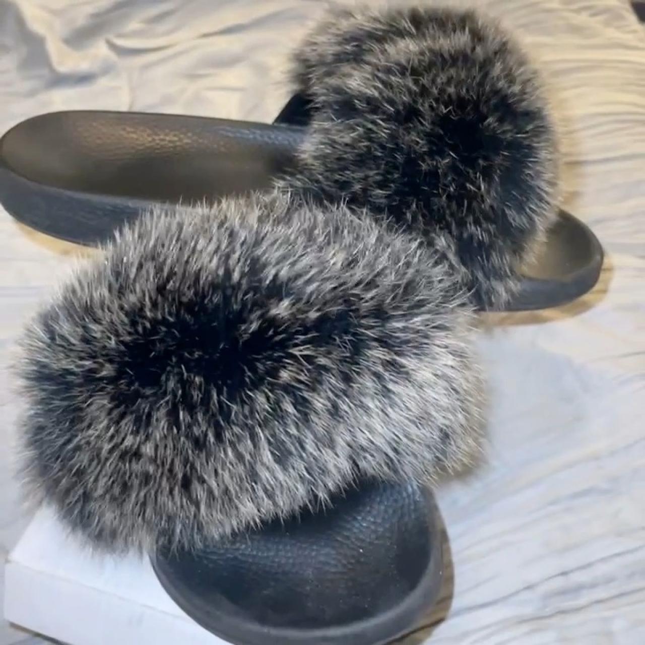 Women's Black and Grey Slides | Depop