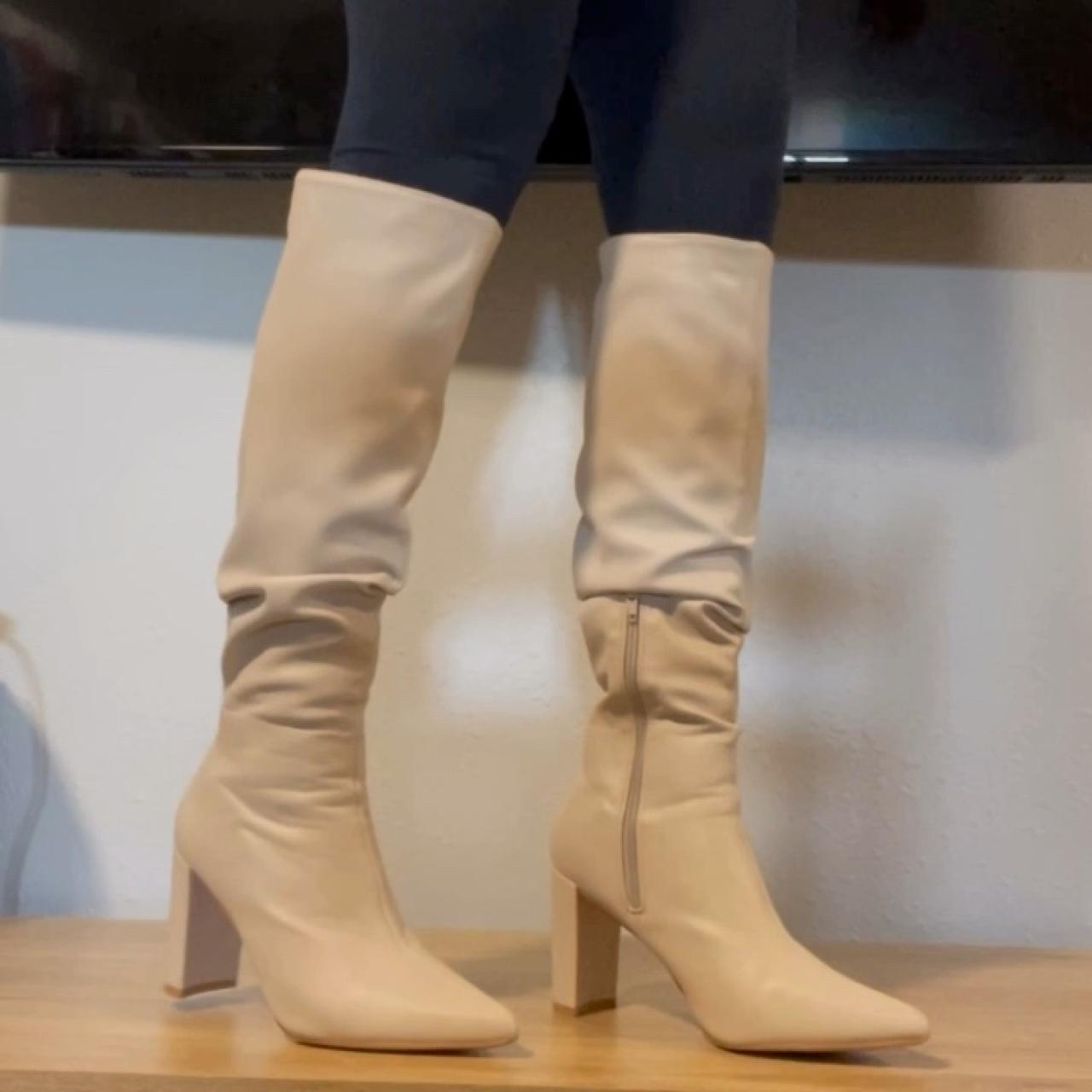 Knee High Cream Colored Boots Women’s size 8 4”... - Depop