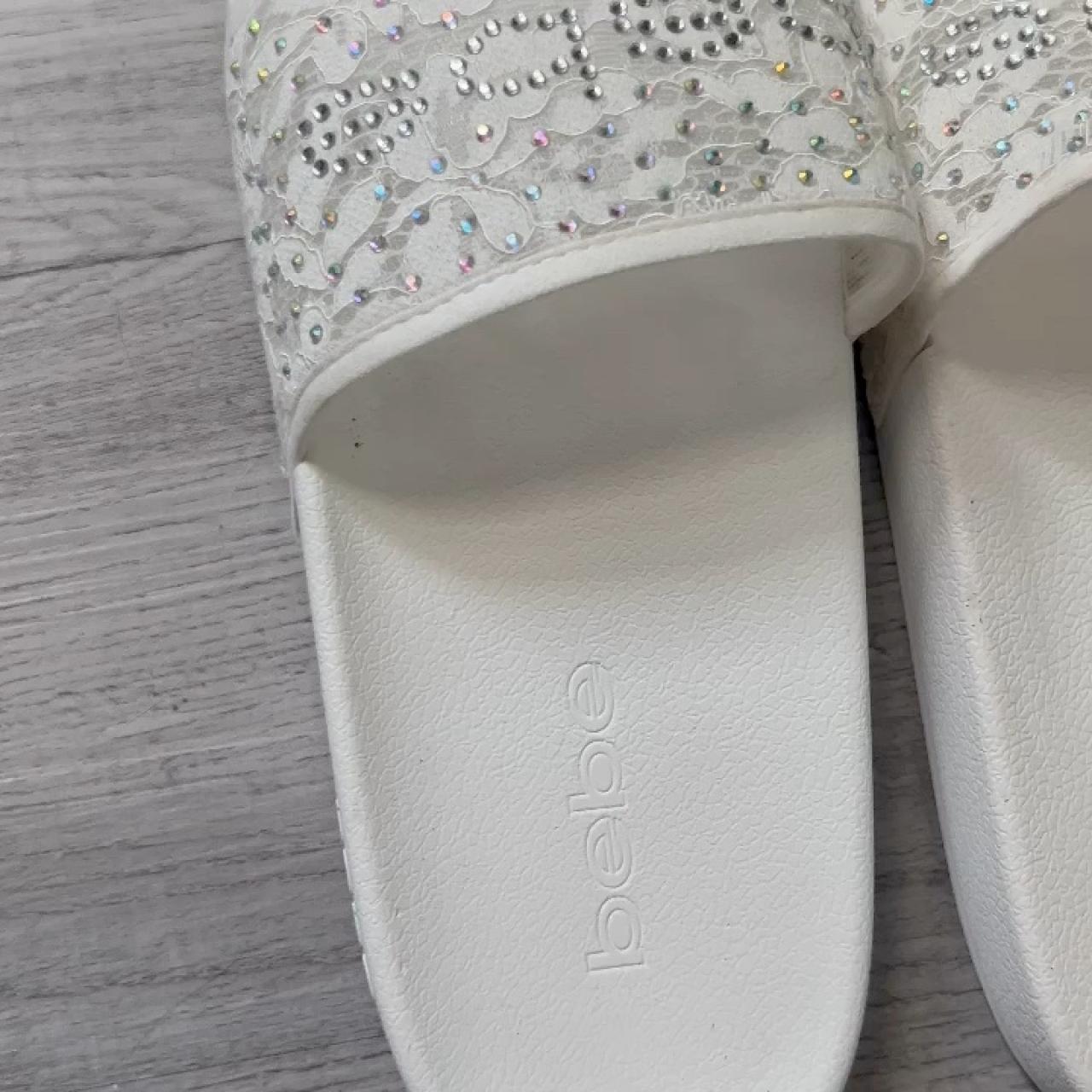 All White BeBe Slides w cute beading! Never worn.... - Depop