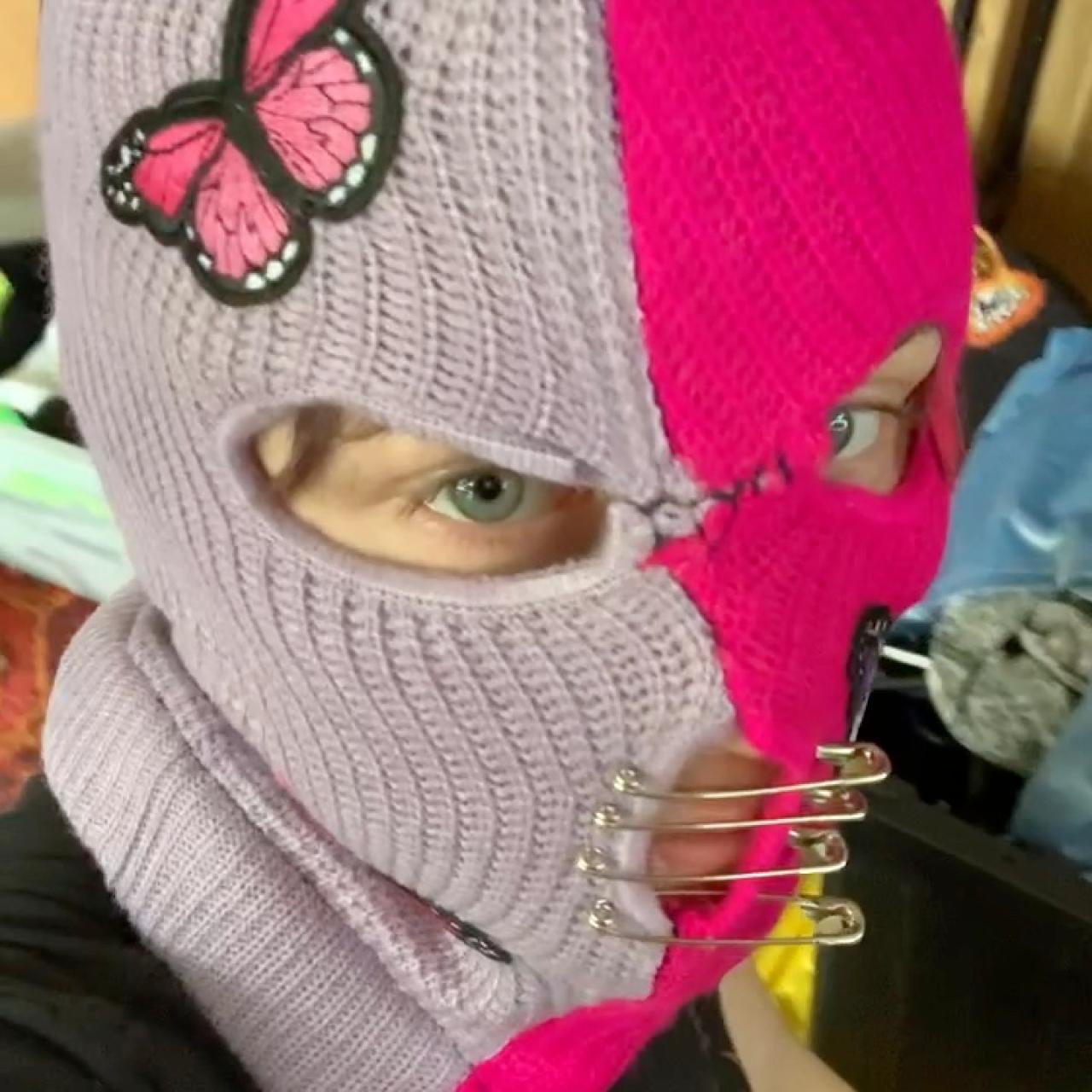 Pink and purple butterfly balaclava 15% off total... - Depop