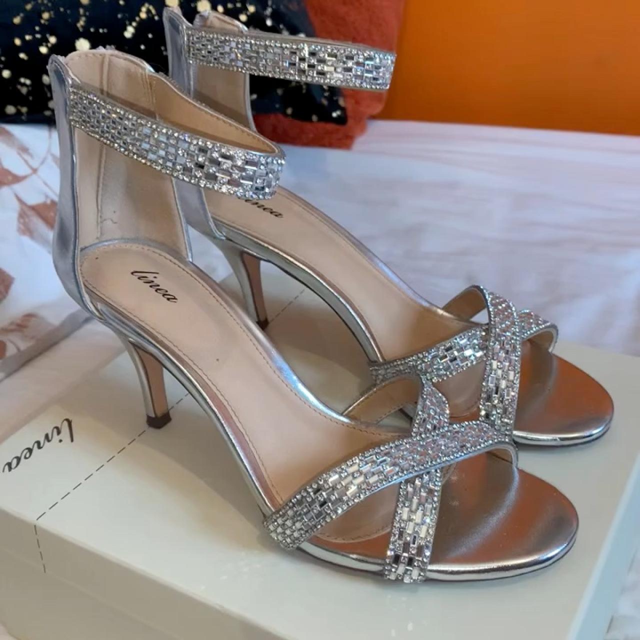 Linea silver crystal heels Only worn once for a... - Depop