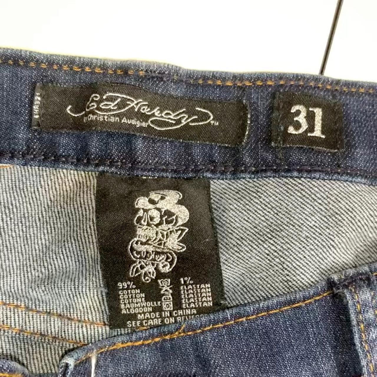 Ed Hardy Women's Blue and Silver Jeans | Depop