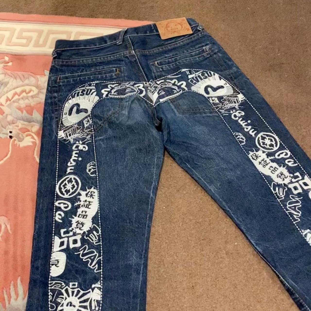 Evisu jeans w30with amazing white stitched detail on... - Depop