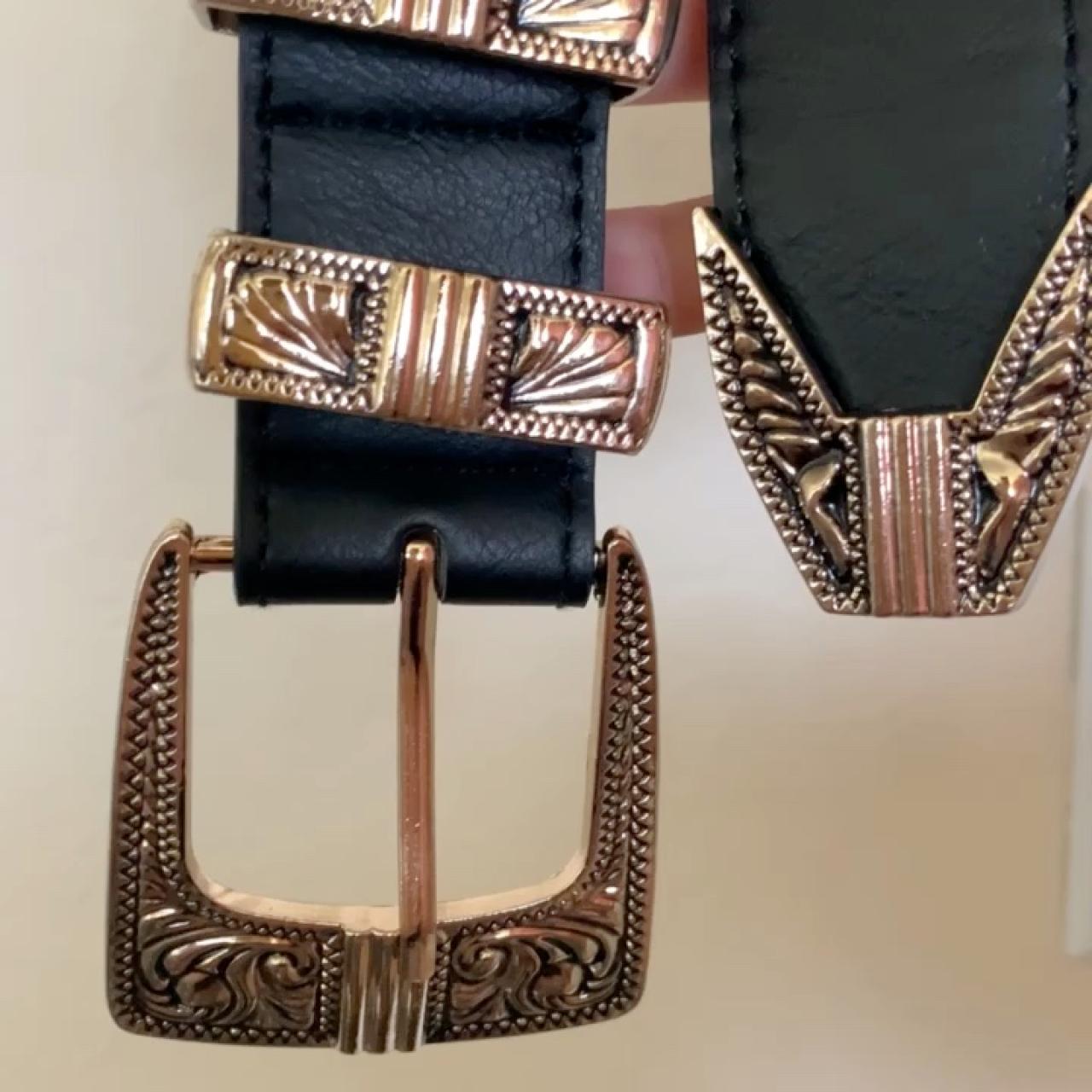 thrifted belt with heavy metal buckles! still in... - Depop