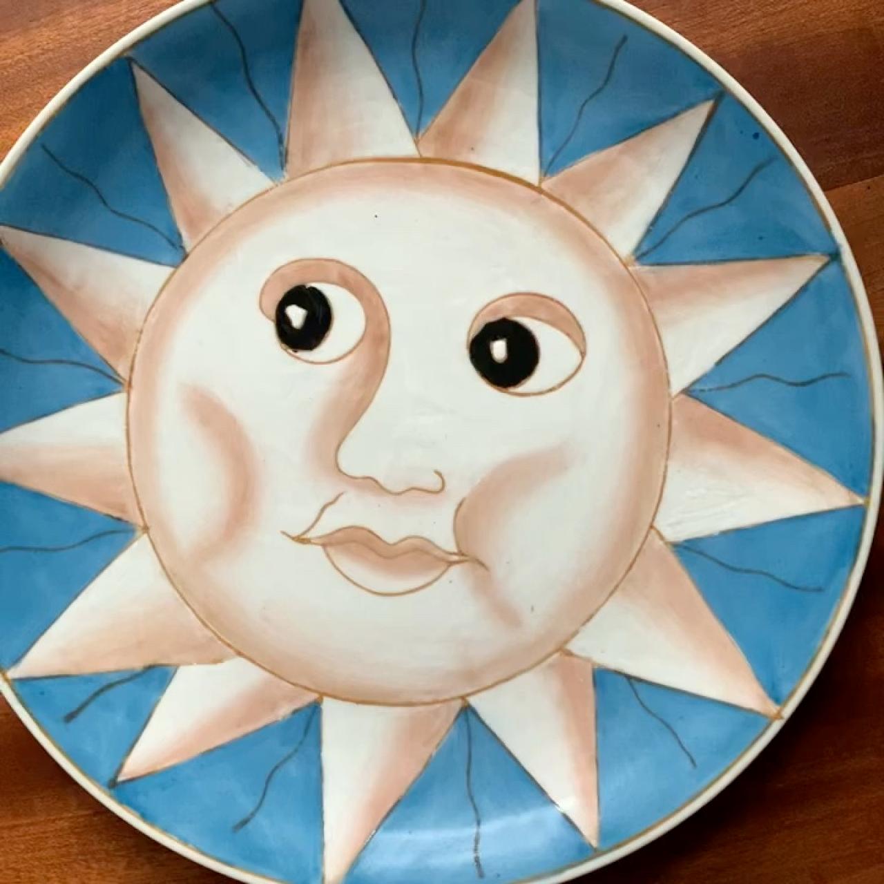 Kitsch 90’s ceramic hand painted decorative sun wall... - Depop