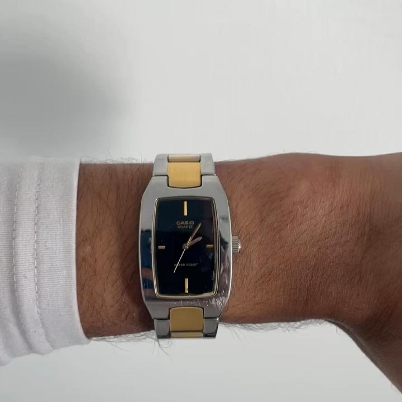 Casio Men's Silver and Gold Watch | Depop