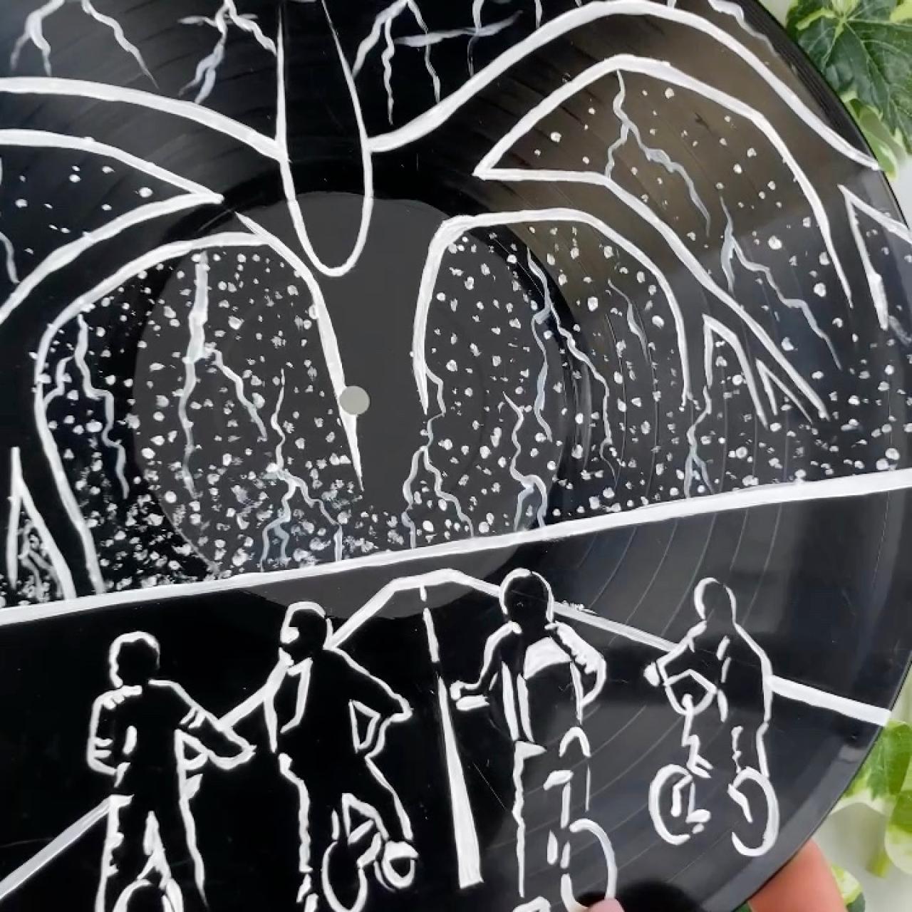 Stranger Things Painted Vinyl Record (wall art... - Depop