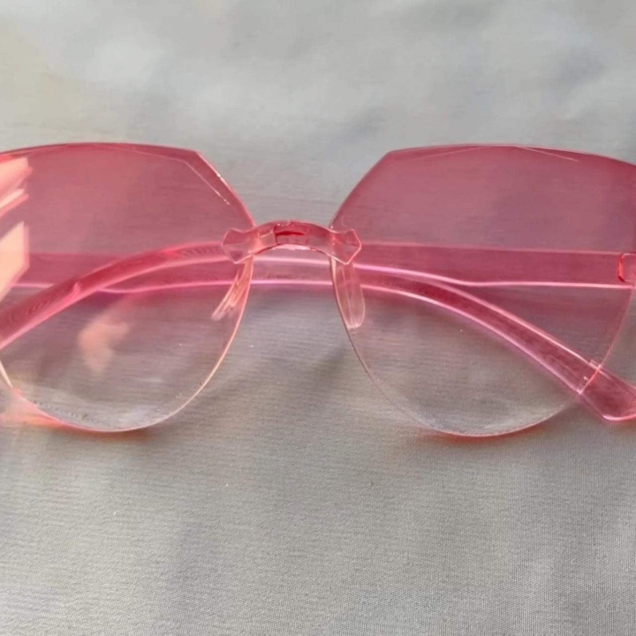 Gradient Pink and Clear Cat Ear Sunglasses | Cat... - Depop