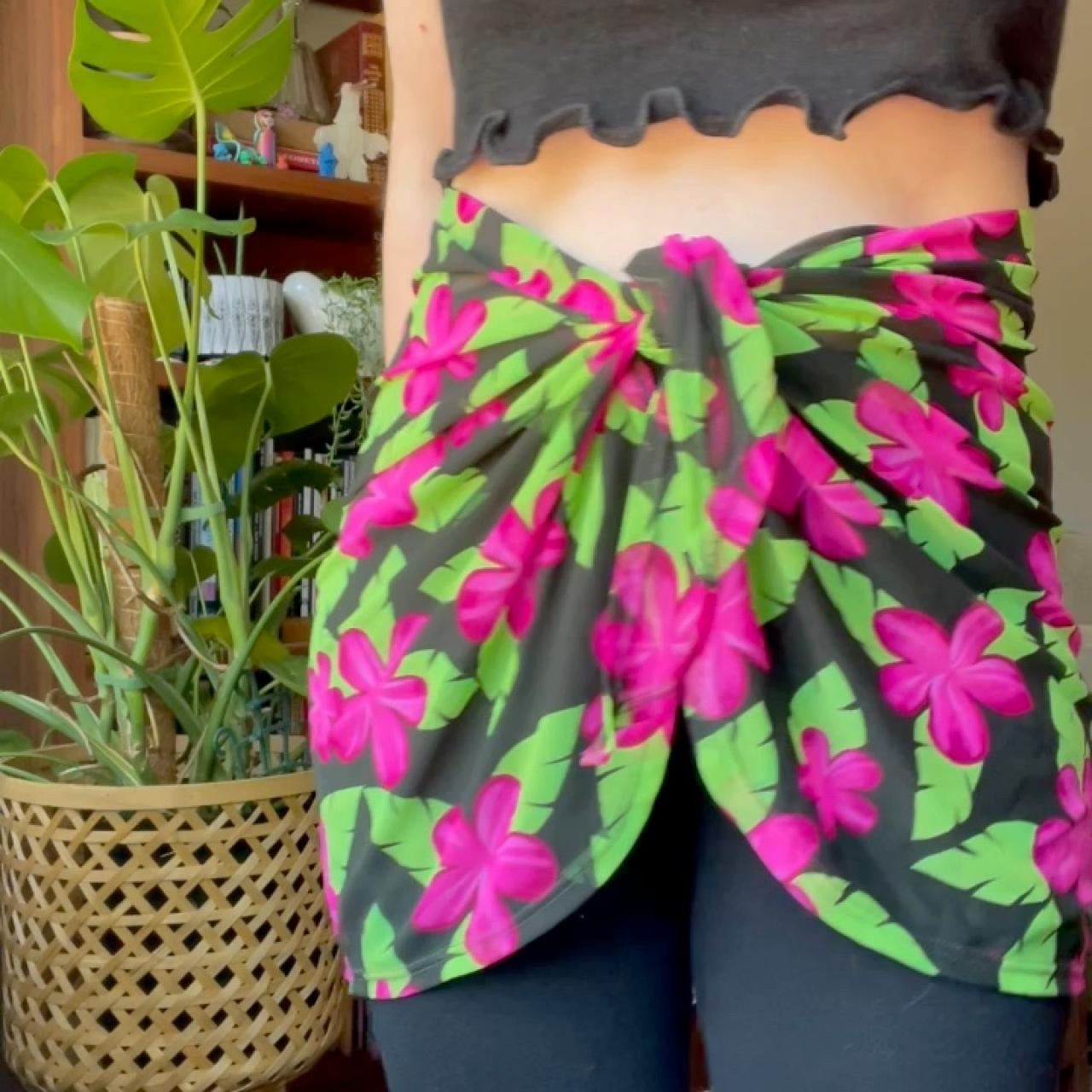Seafolly black and pink floral sheer net sarong swim... - Depop