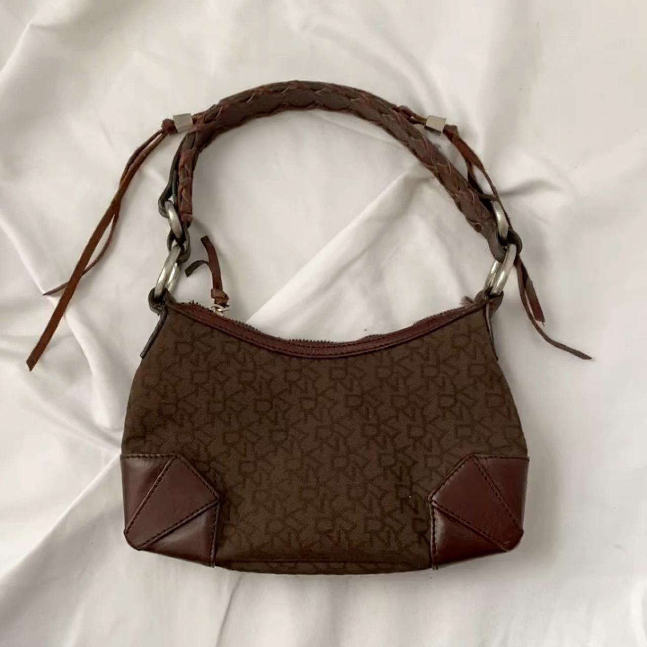 Vintage 90s brown monogram DKNY canvas fabric... - Depop