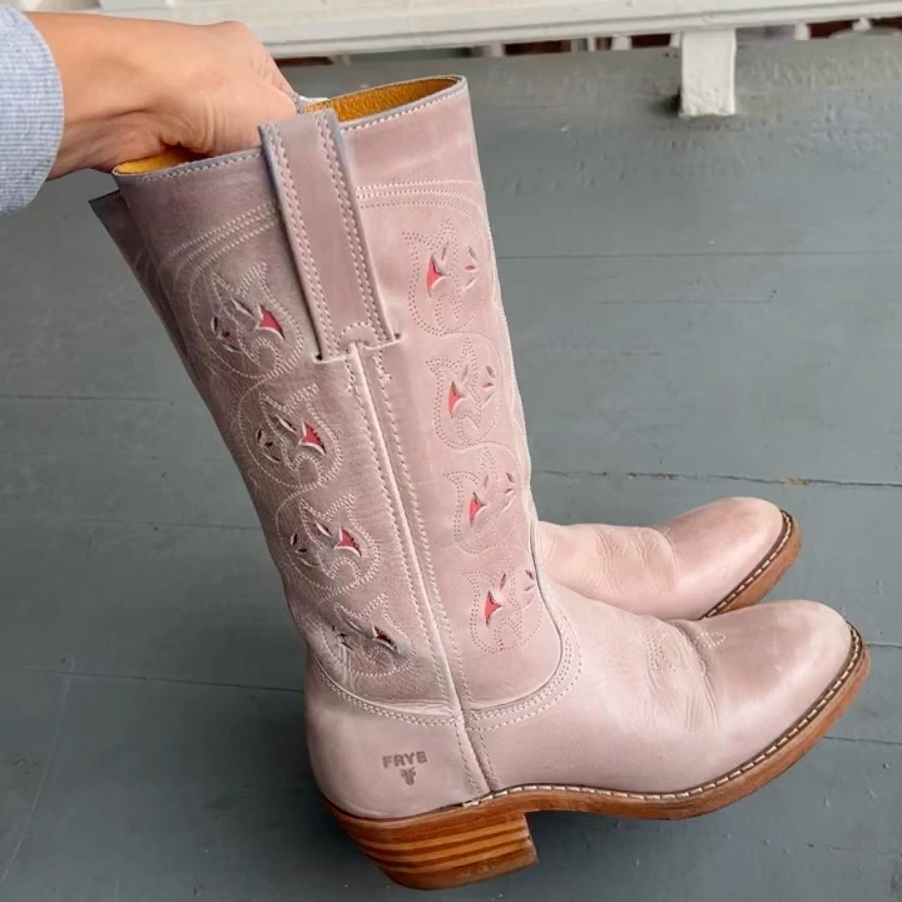Frye Vintage Austin Dusty Pink Leather Cowgirl... - Depop