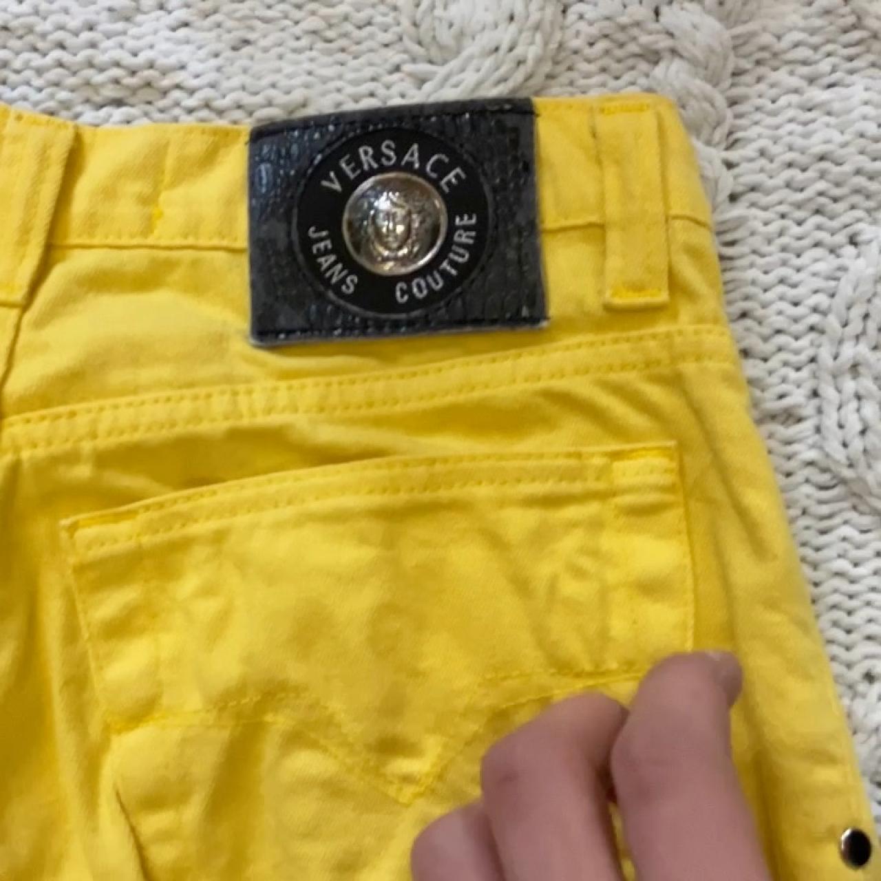 Versace Jeans Couture Women's Yellow and Black Trousers | Depop