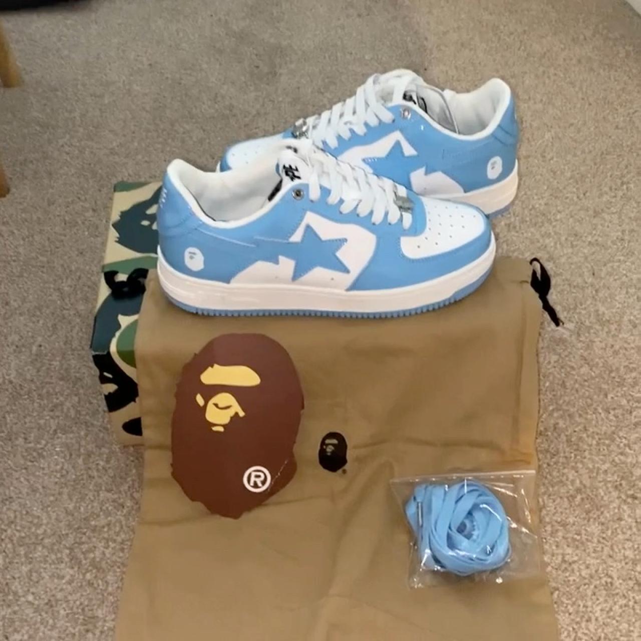 BAPE Men's Blue and White Trainers | Depop