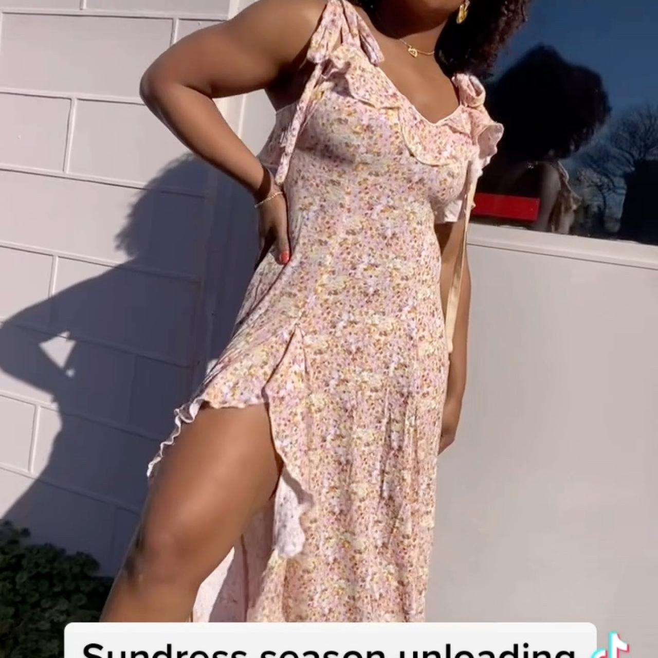 Beautiful multicolored floral print sundress with... - Depop