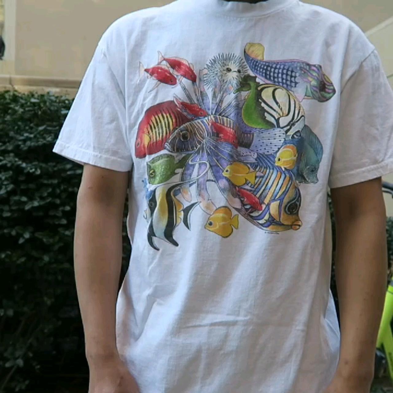 VINTAGE 90's Human I-Tees School Of Endangered Fish... - Depop