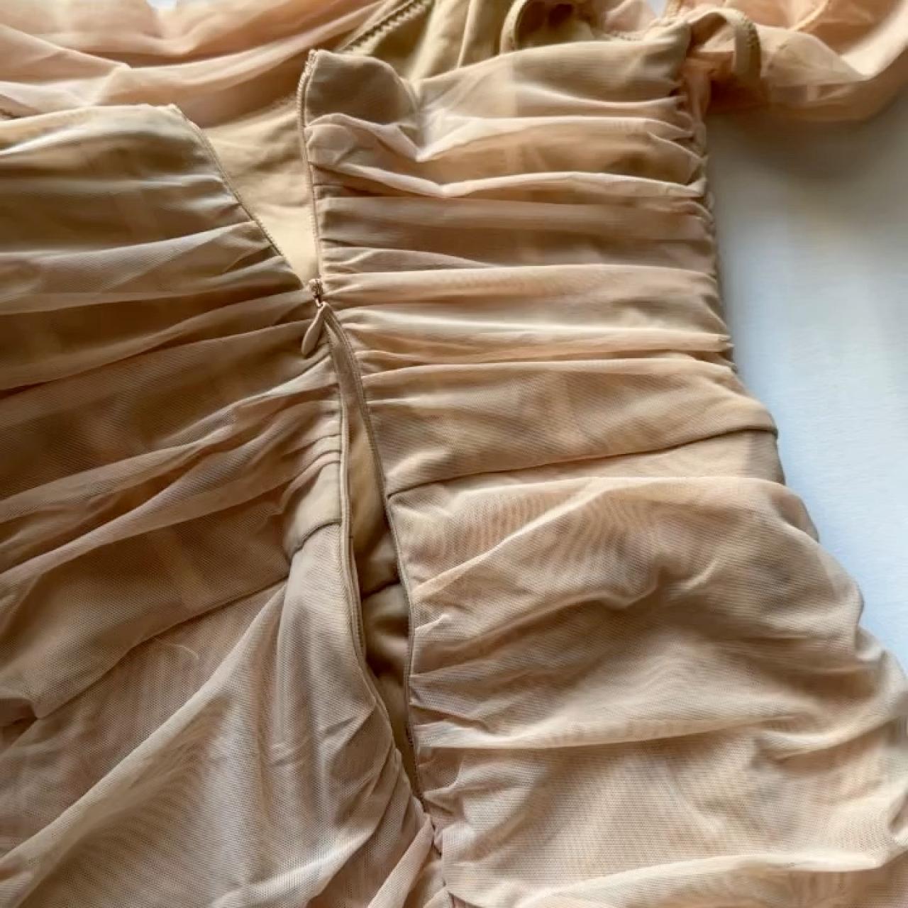 Oh Polly Women's Cream and Tan Dress | Depop